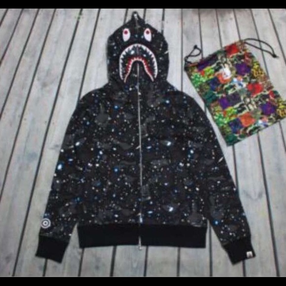 vape | Sweaters | Bape Mens A Bathing Ape Space Camo Shark Hoodie ...